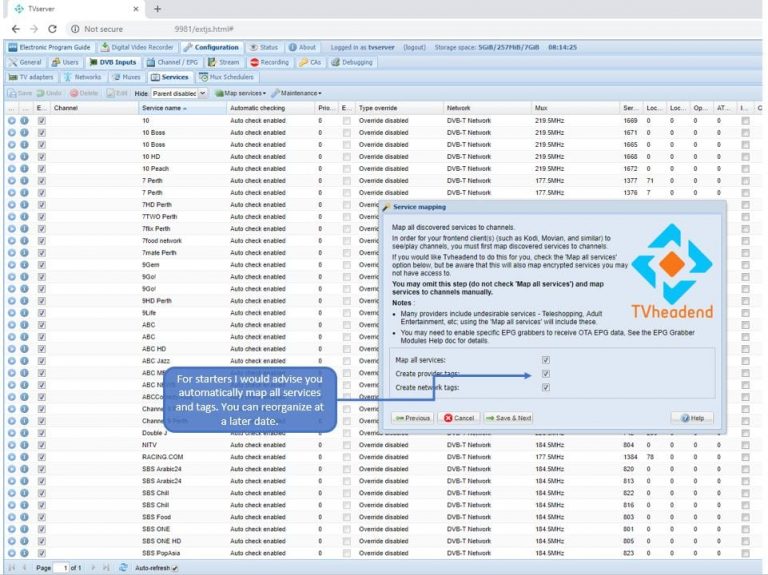 How to configure TVheadend server – Dirty Optics